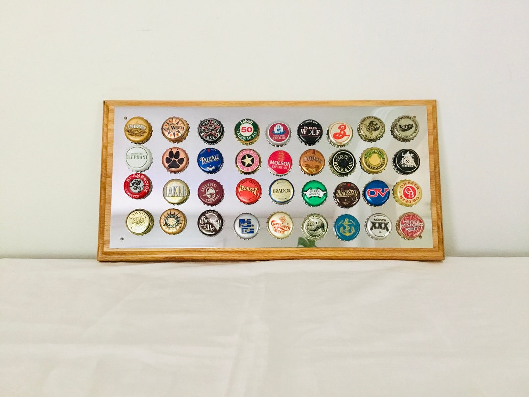 Handmade Vintage Beer Bottle Cap Magnetic Display Wood Plaque Pub / Bar ...