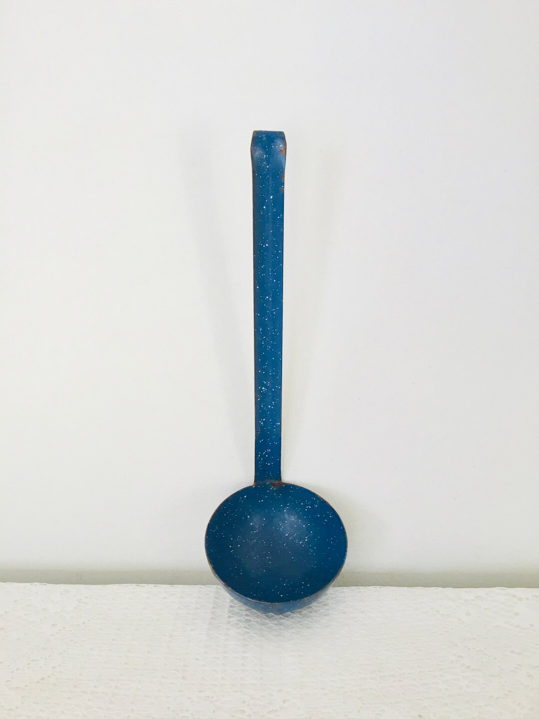 Vintage Blue & White Speckled Enamelware Soup Ladle Rustic Farmhouse ...