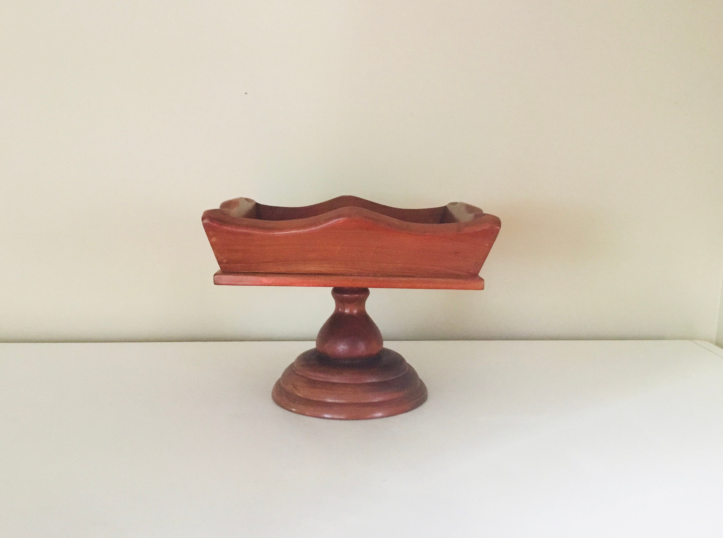 Vintage Rectangle Wood Bowl Nut Fruit Brown Round Footed | Etsy