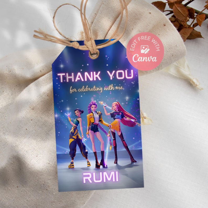 Kpop Demon Hunter Thank You Tags, Kpop Party Favor Tag, Demon Hunter ...