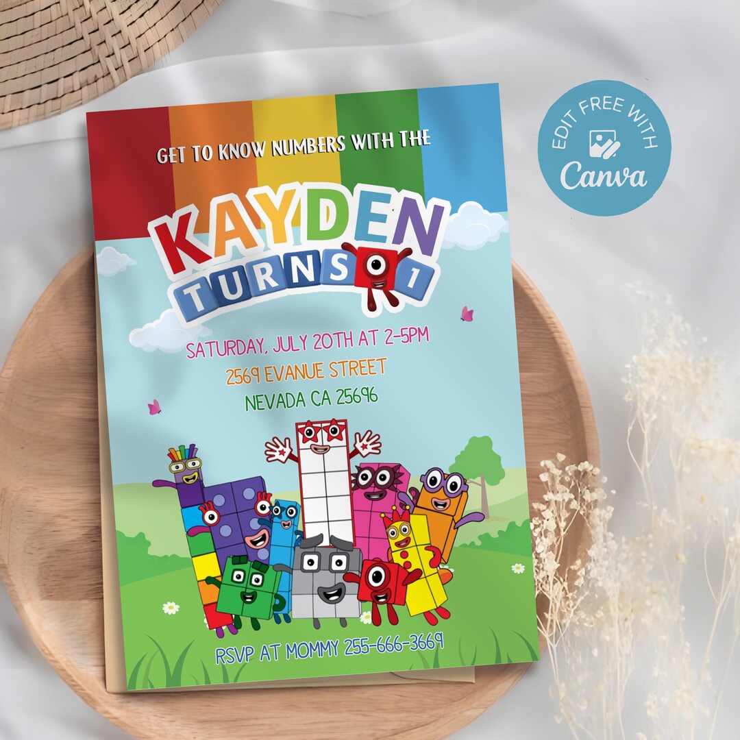 Editable Numberblocks Birthday Invitation, Kids Party (canva Template ...