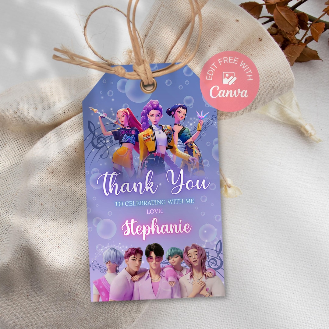 K-pop Demon Hunter Thank You Tags, Printable Party Favor Tags, Digital ...