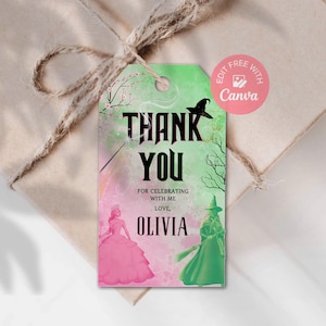 Wicked Thank You Tags, Editable Wicked Party Thank You Tags, Elphaba ...