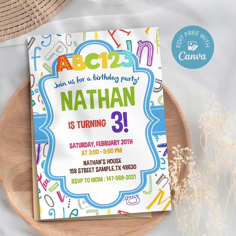 Editable ABC Birthday Invitation, Alphabet Party (canva Template) - Etsy