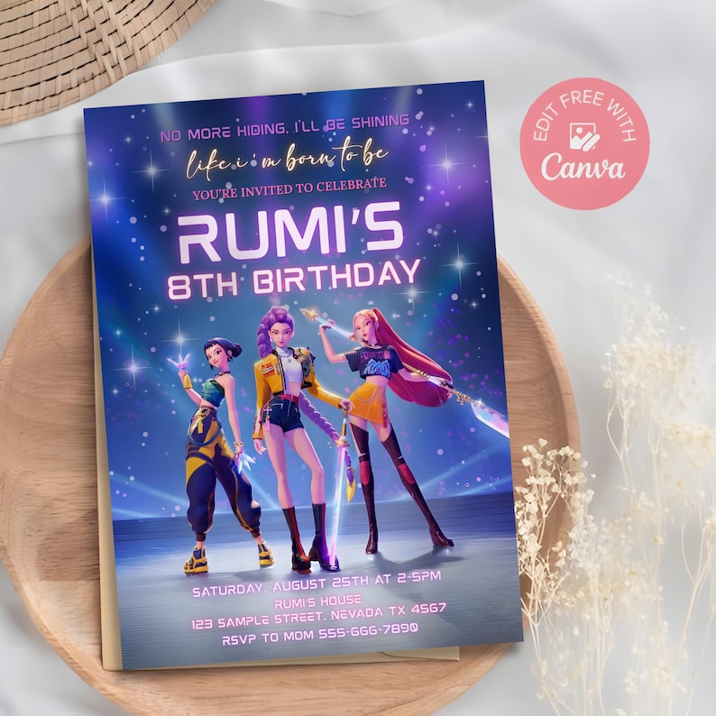 KPOP Demon Hunters Birthday Invitation, Kpop Anime Invite, Huntrix ...