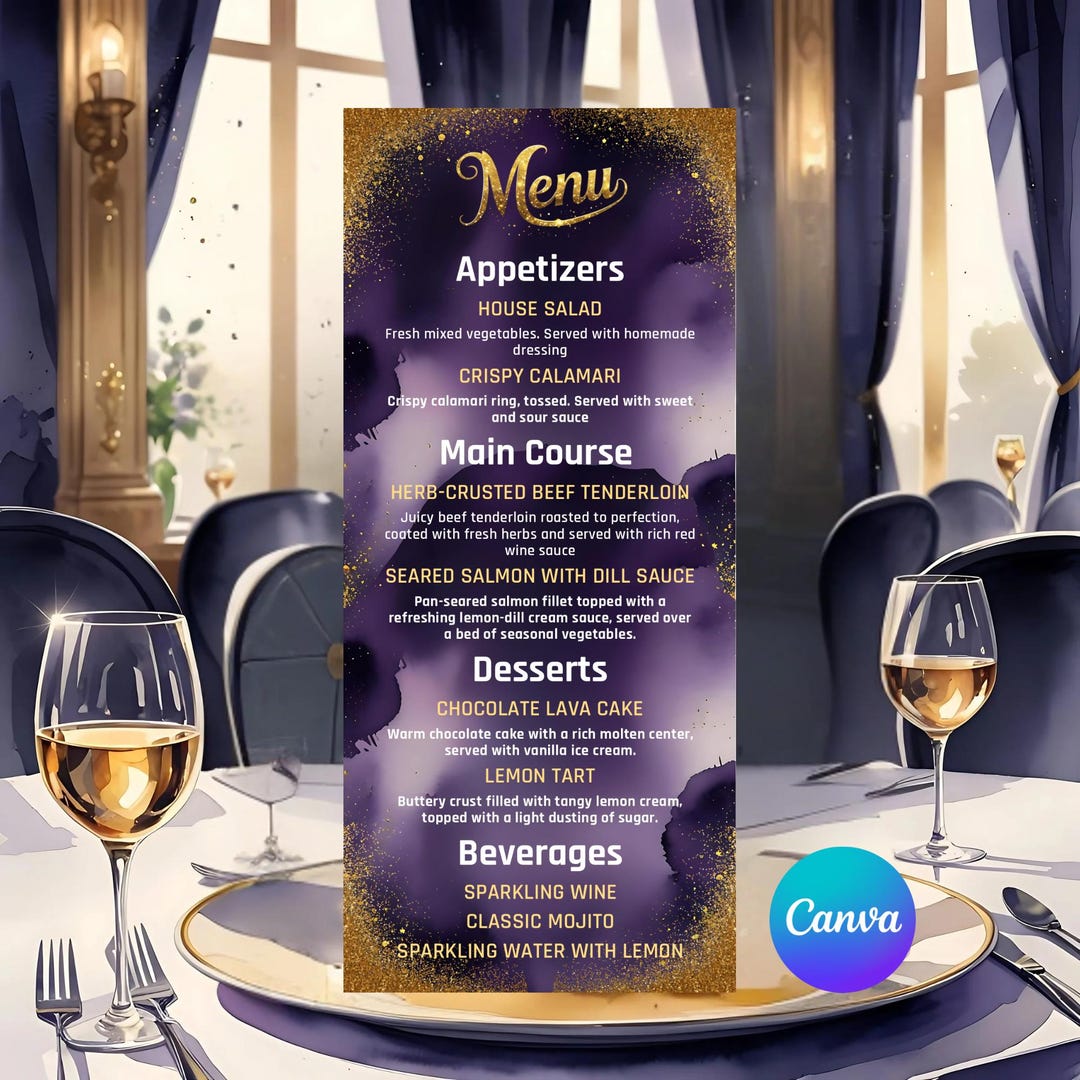 Elegant 4x9 Menu Template | Wedding Menu Card | Birthday Party Menu ...