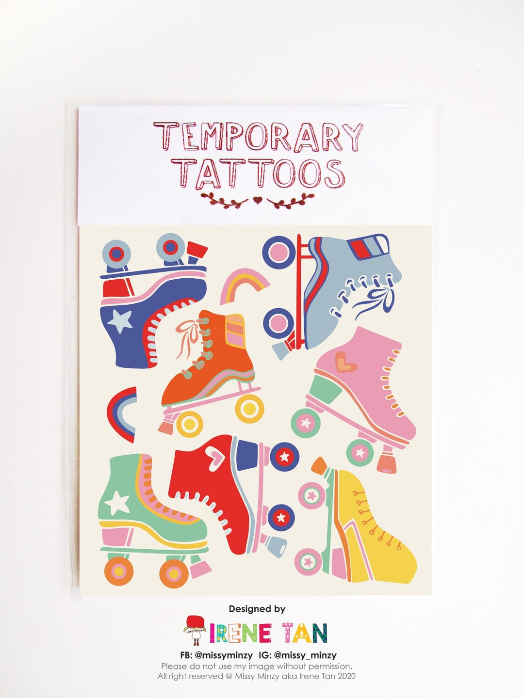 NEW Temporary Tattoos Roller Skates, Retro, Stocking Fillers, Color ...