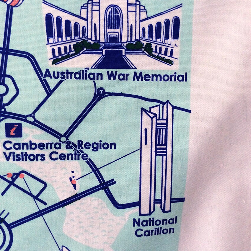 Screen Printed Canberra Map Tea Towel, Canberran Souvenir, Australian ...