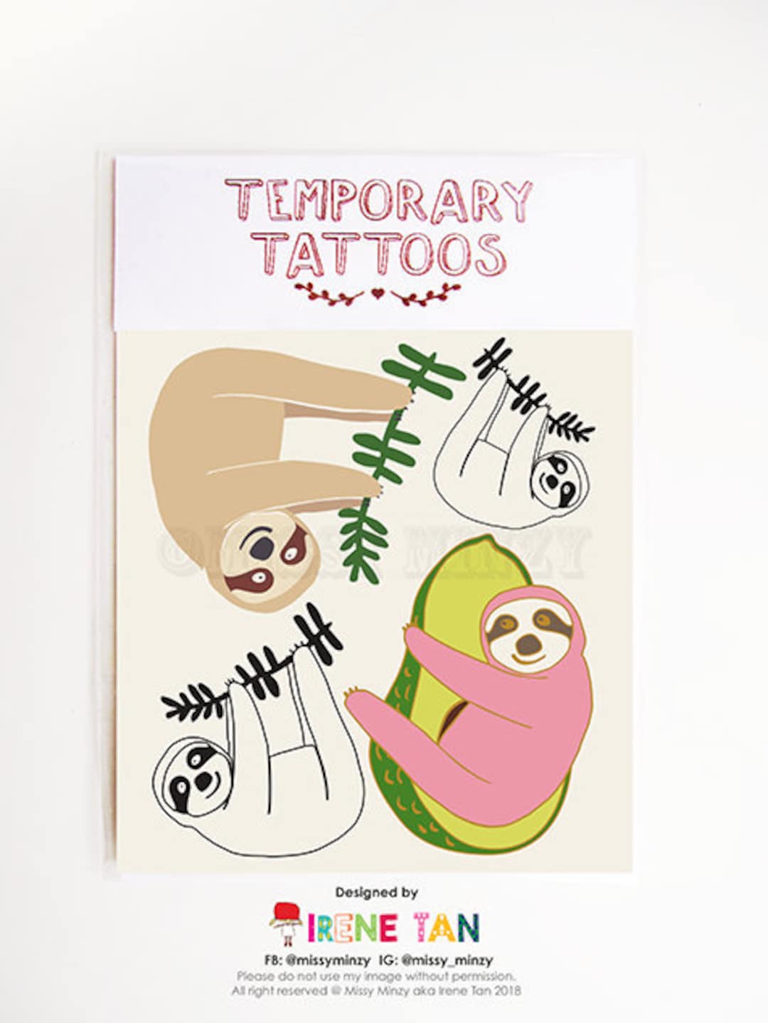 Sloth Temporary Tattoos: Pink Avocado, Kids Party Favors - Etsy