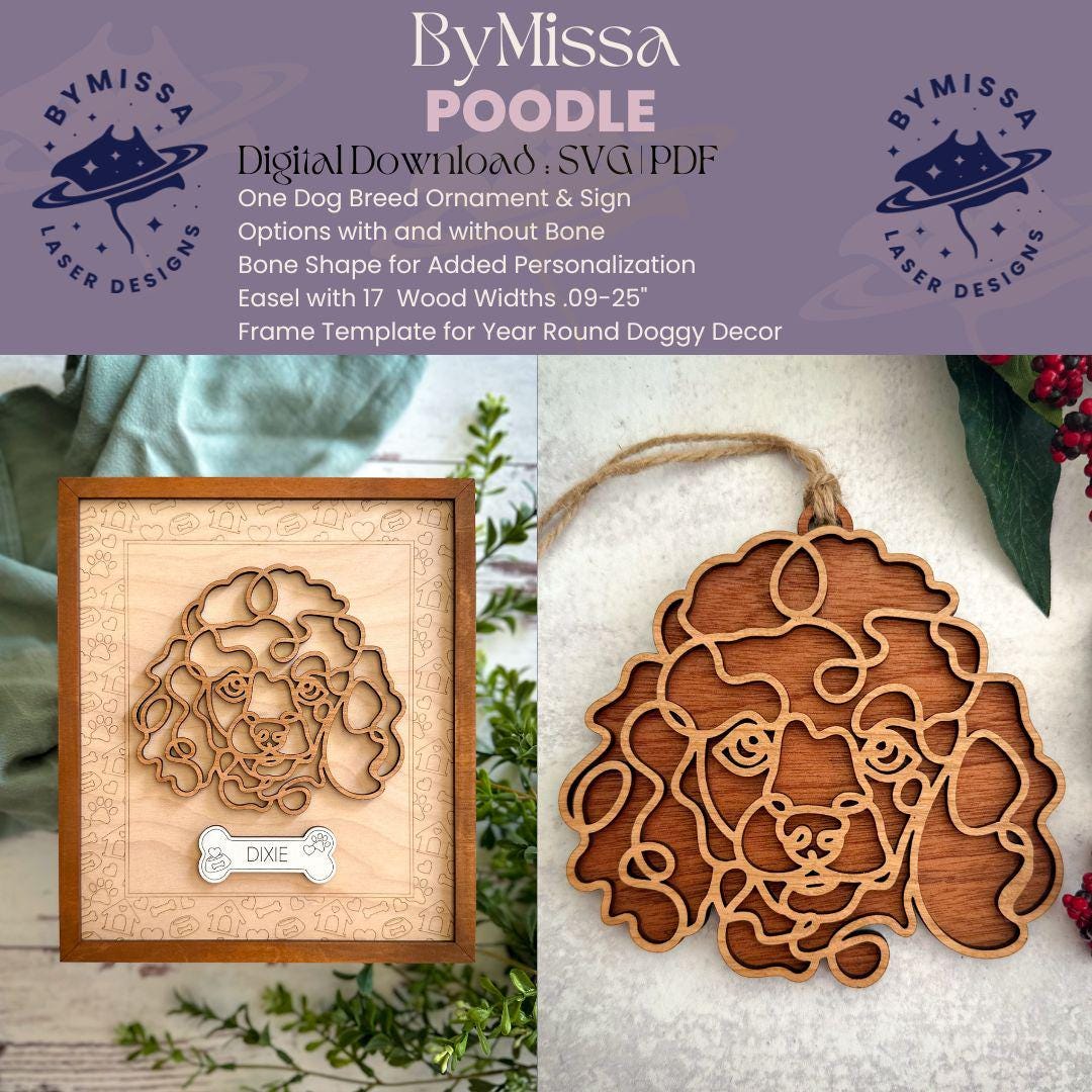 Poodle Line Art Ornament: Laser Cut Dog Breed Design (SVG & PDF) - Etsy