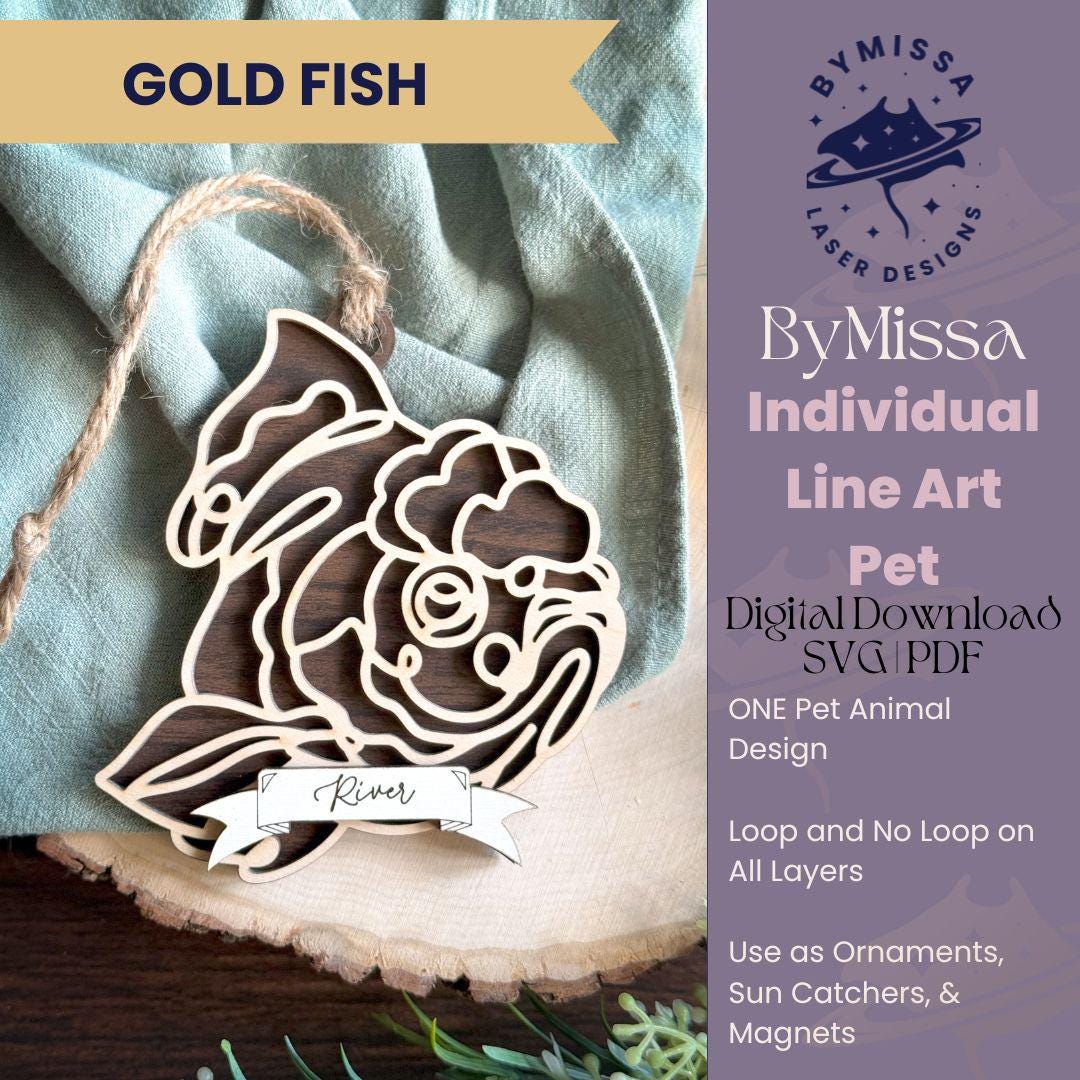 Gold Fish Line Art: Laser Cut Ornament, Magnet (SVG & PDF) - Etsy
