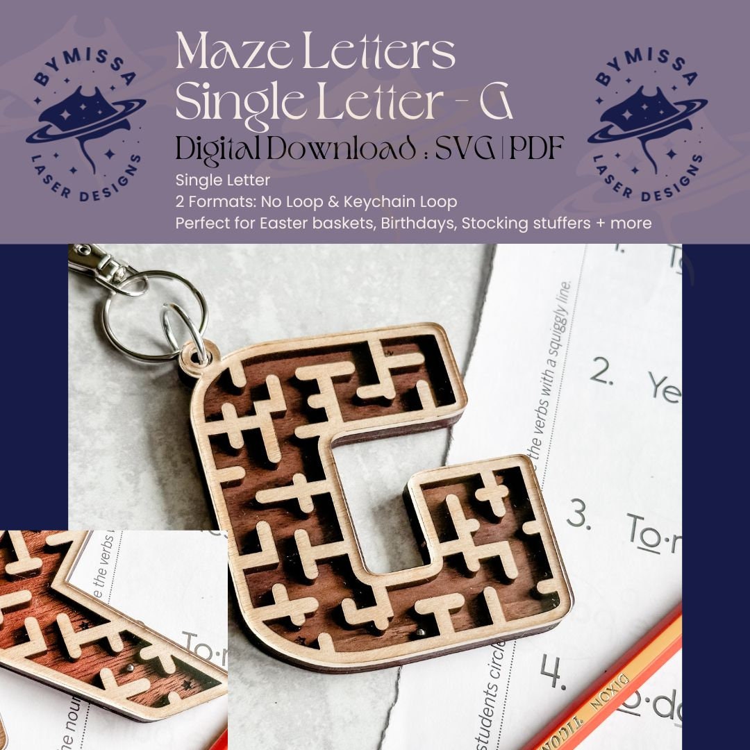 G - Single Letter Maze | Monogram Maze Game, Keychain Loop Option | SVG ...