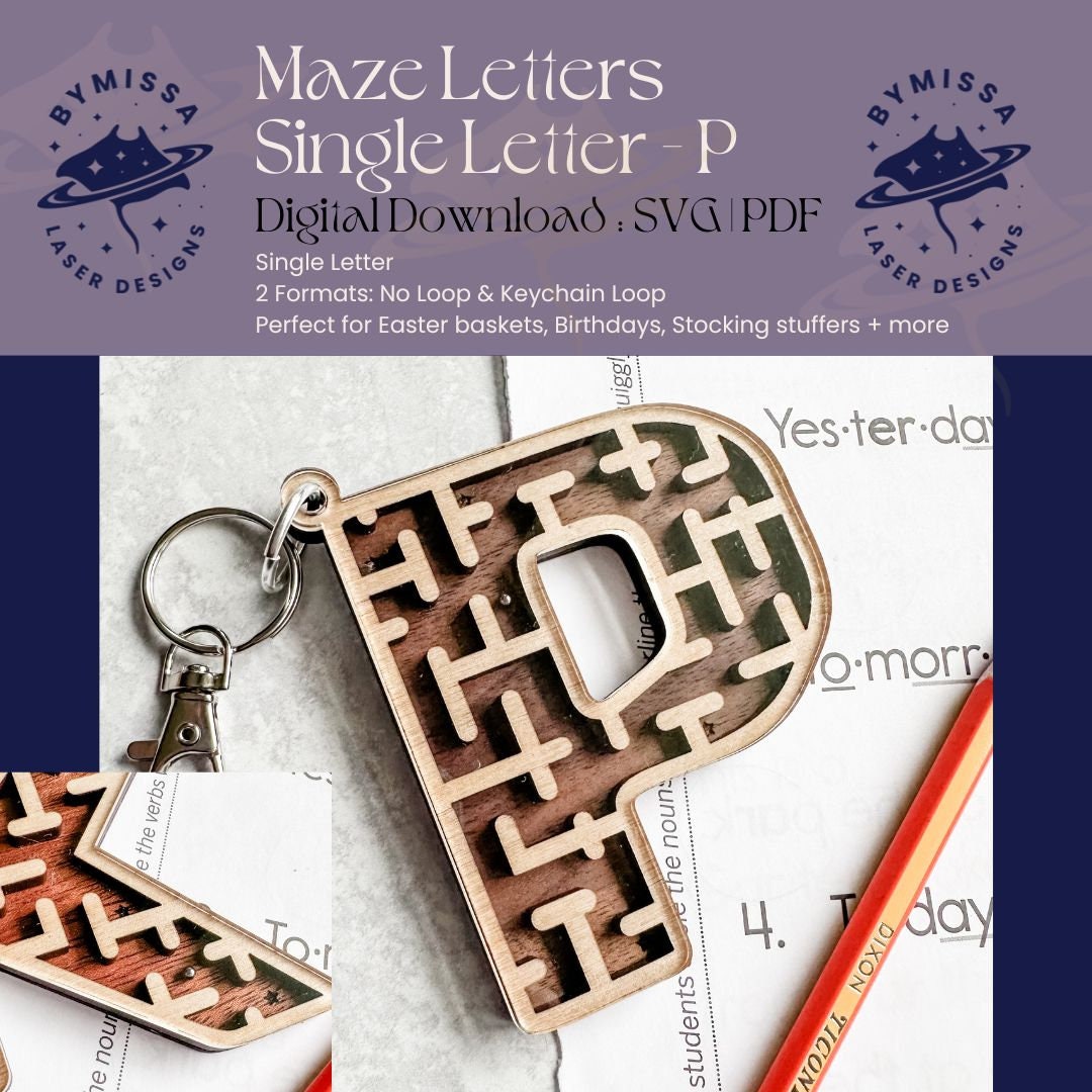 P - Single Letter Maze | Monogram Maze Game, Keychain Loop Option | SVG ...