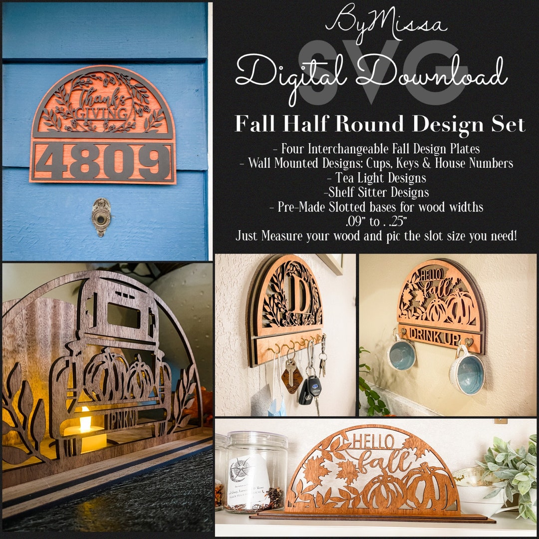 Fall Half Round SVG Design Set | Tea Light & Shelf Sitter Designs ...