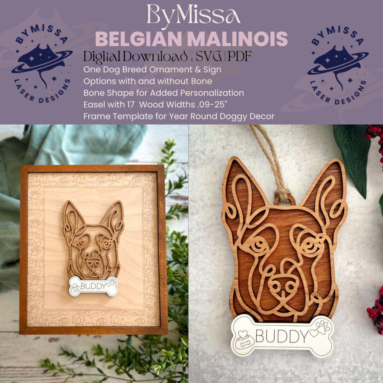 Belgian Malinois Line Art: Laser Cut Dog Ornament (SVG & PDF) - Etsy