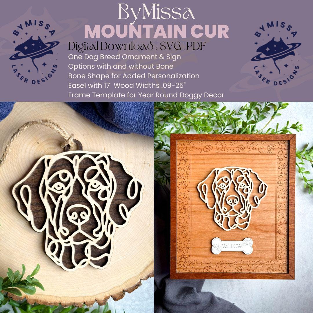 Mountain Cur Line Art: Laser Cut Dog Ornament SVG & PDF - Etsy