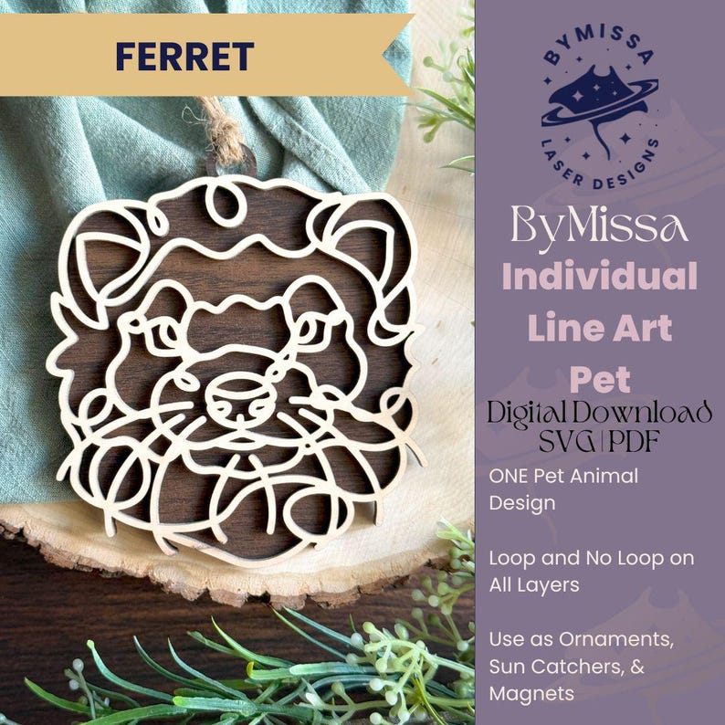 Ferret Line Art Ornament SVG: Laser Cut Pet Design (digital Download ...