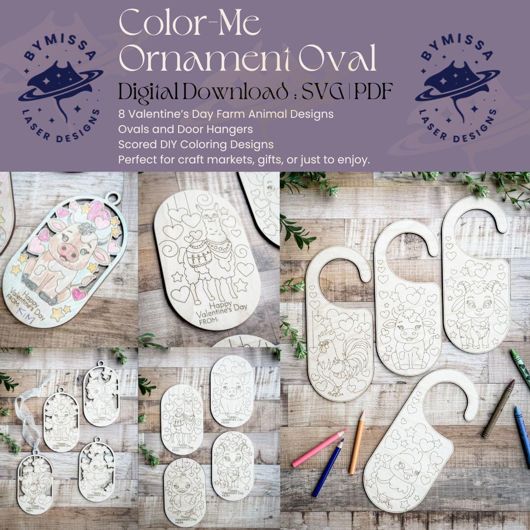 Valentine's Farm Animals Coloring Tags: DIY Laser Cut Template (SVG/PDF ...