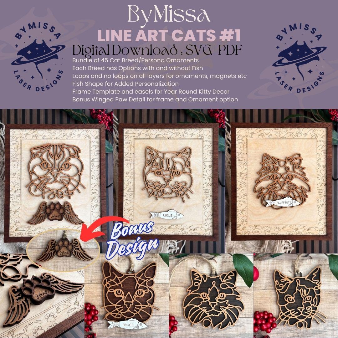 Laser Cut Cat 45+ Breed Line Art | Ornaments, Suncatchers, Frame (SVG ...
