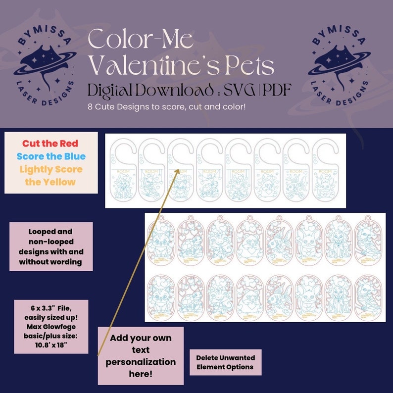 Color-me Pets Valentine's Tags: DIY Coloring Kit (SVG/PDF) - Etsy