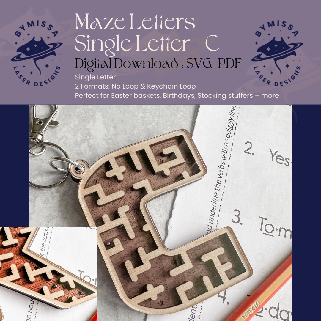 Letter 'C' Maze Game: Laser Cut Monogram Keychain (SVG/PDF) - Etsy