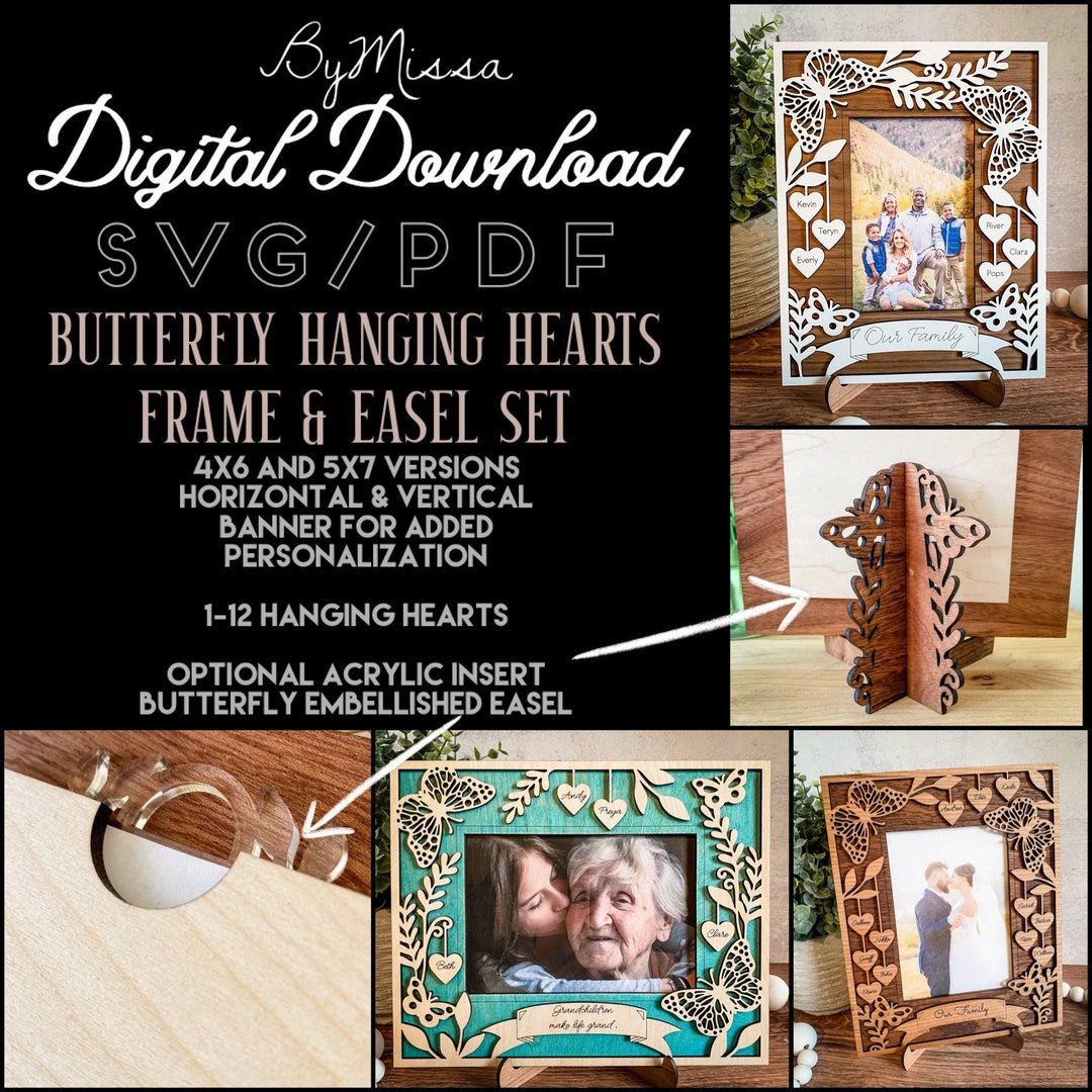 Butterfly Hearts Photo Frame Set: Laser Cut SVG/PDF (4x6 & 5x7) - Etsy