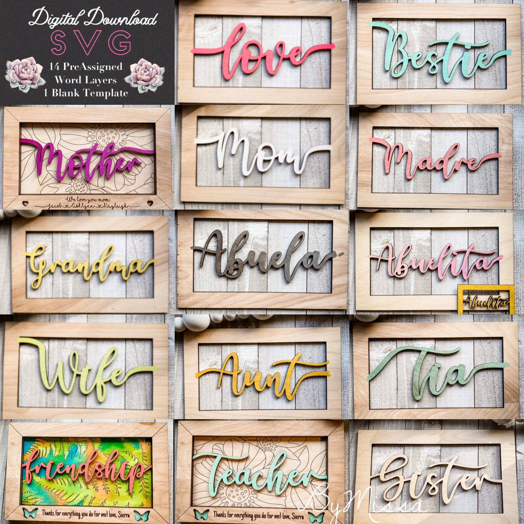 Laser Cut Frame Set Template: Customizable Word Art (digital Download ...
