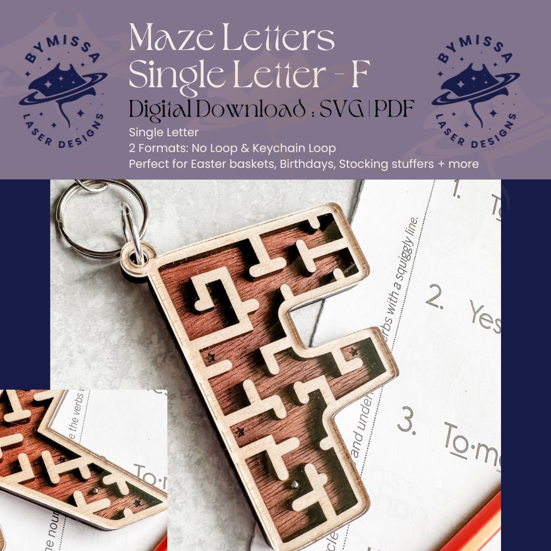 F - Single Letter Maze | Monogram Maze Game, Keychain Loop Option | SVG ...