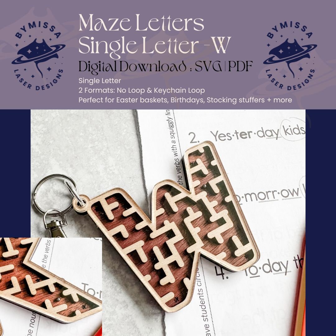 W - Single Letter Maze | Monogram Maze Game, Keychain Loop Option | SVG ...
