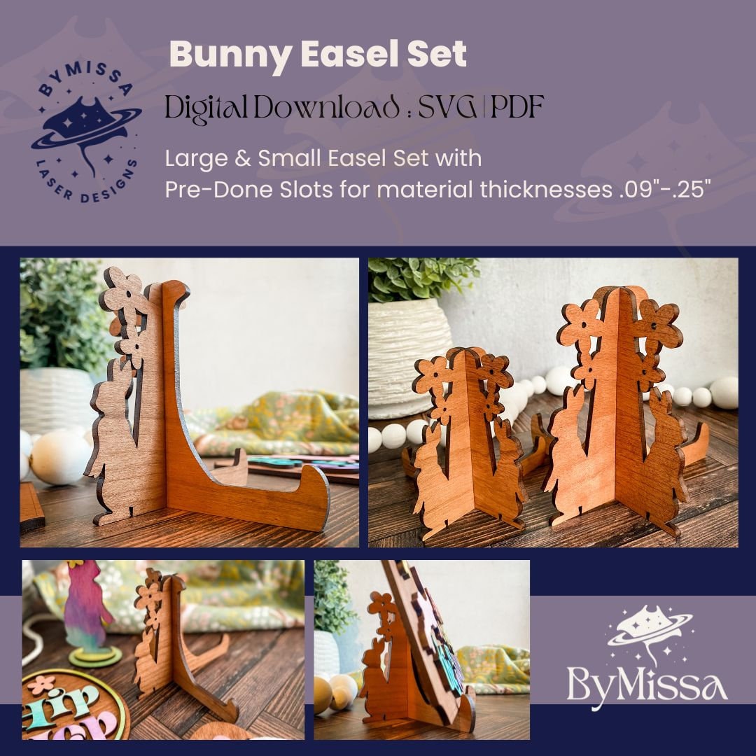 Easter Bunny Spring Easel Set | Small 3.75" /large 5" Easels | Pre-made Slots for Materials .09 ...