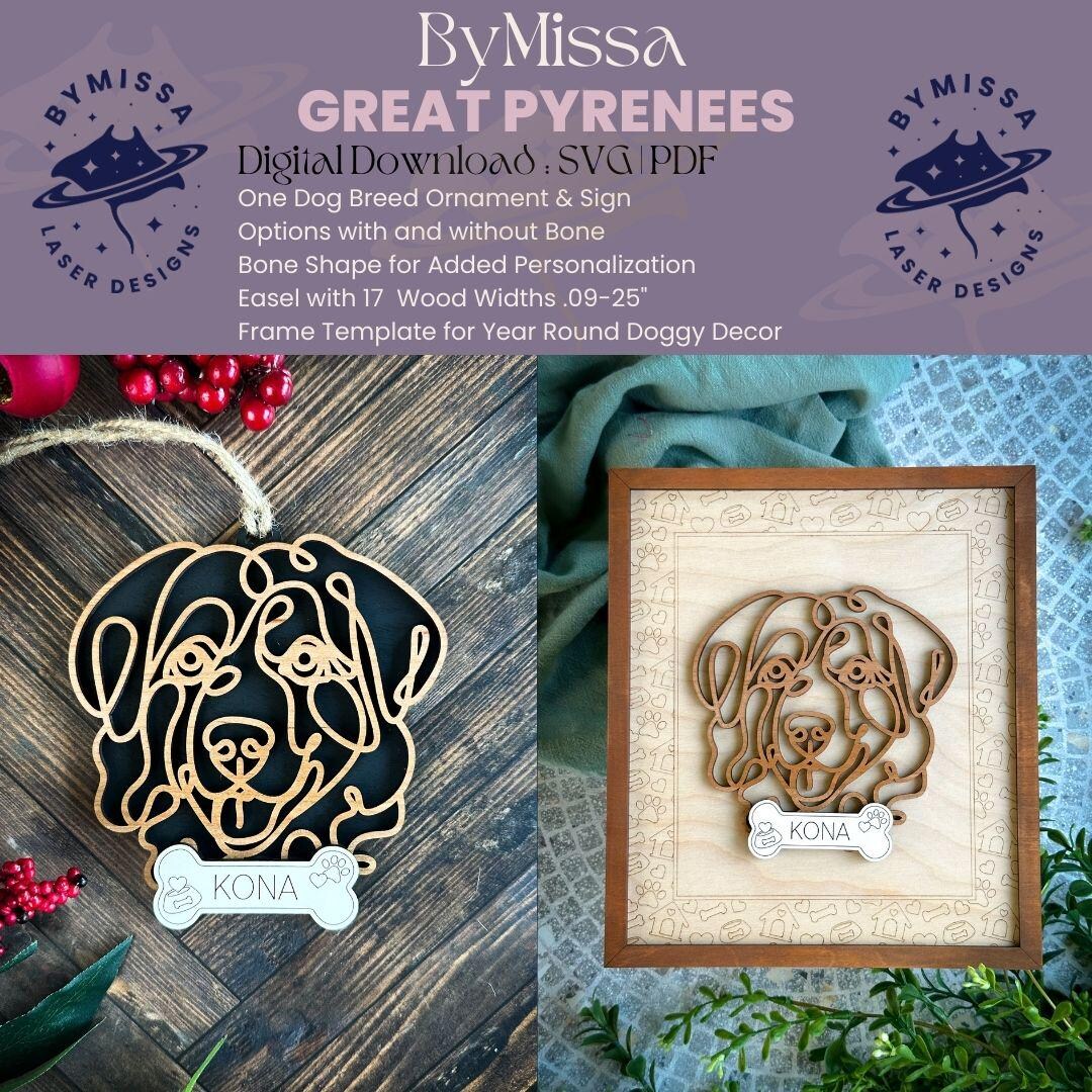 Great Pyrenees Line Art | Dog Breed Design | Ornaments, Sun Catchers ...