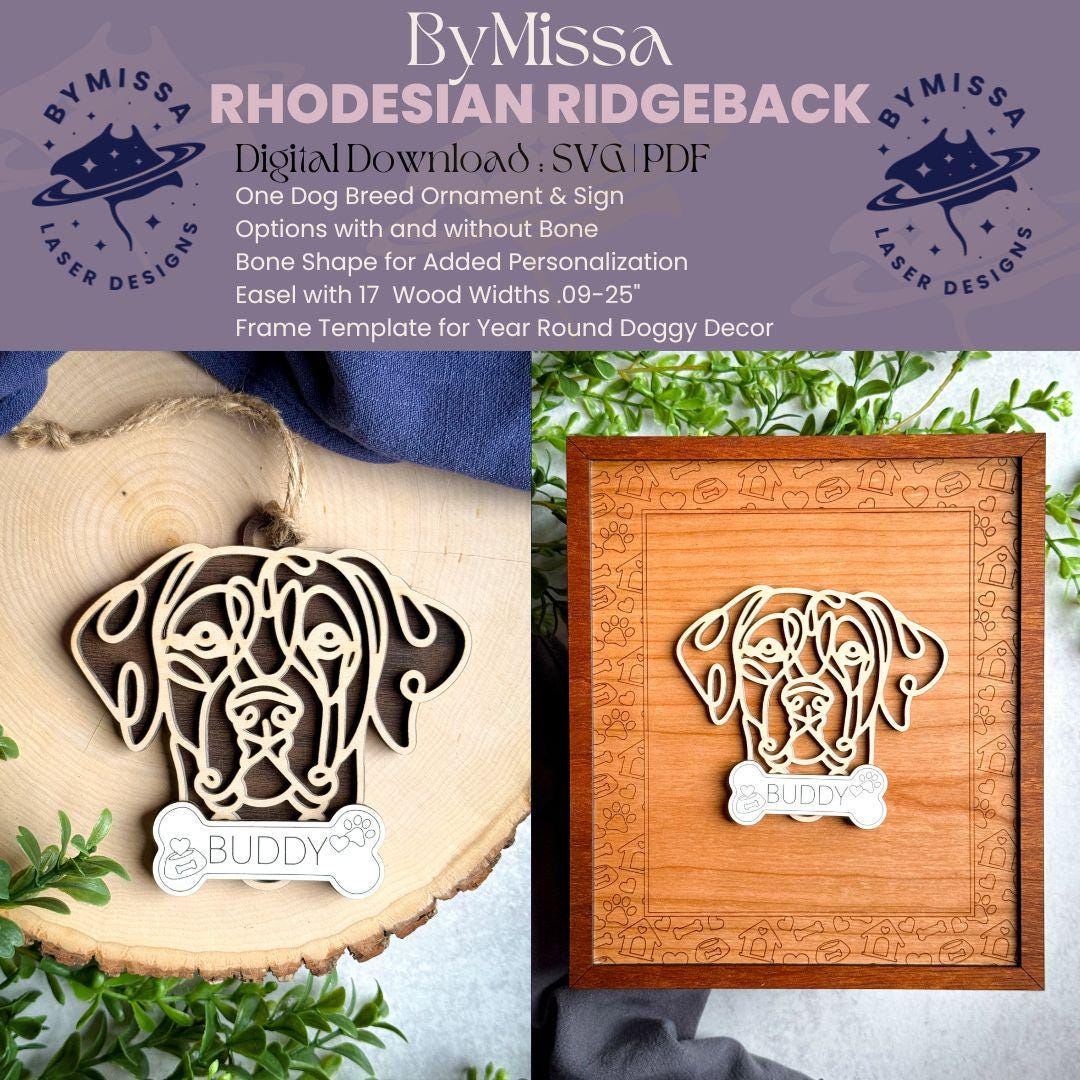 Rhodesian Ridgeback Line Art: Laser Cut Dog Ornament SVG PDF - Etsy