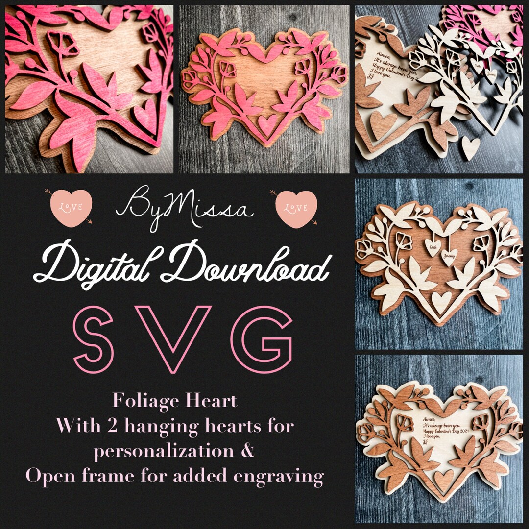 Foliage Couple Hanging Heart Sign | SVG | Glowforge and Laser Cutting ...