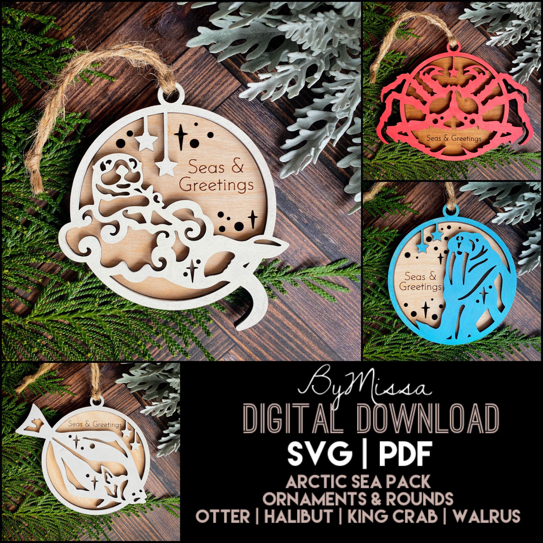 Arctic Sea Creature Set: Otter Halibut Walrus King Crab 4 - Etsy