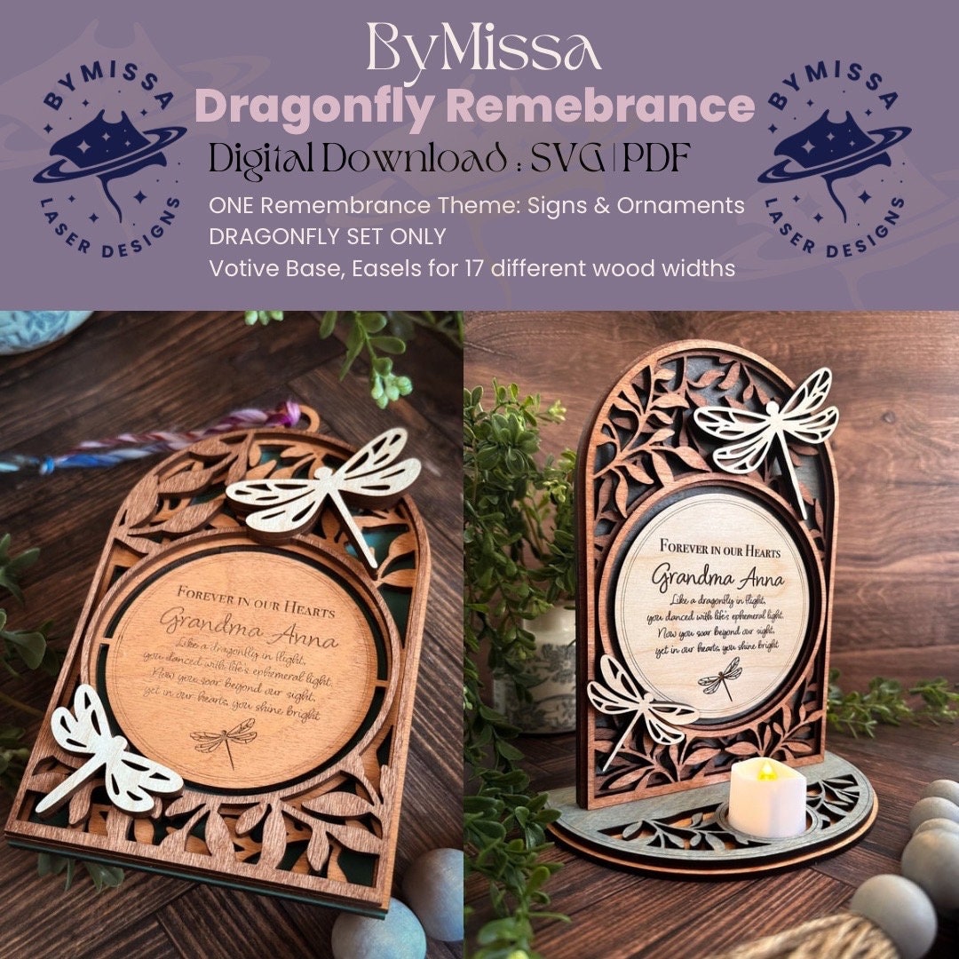 Dragonfly Remembrance Set | 1 Design Set | Sign, Votive Holder ...