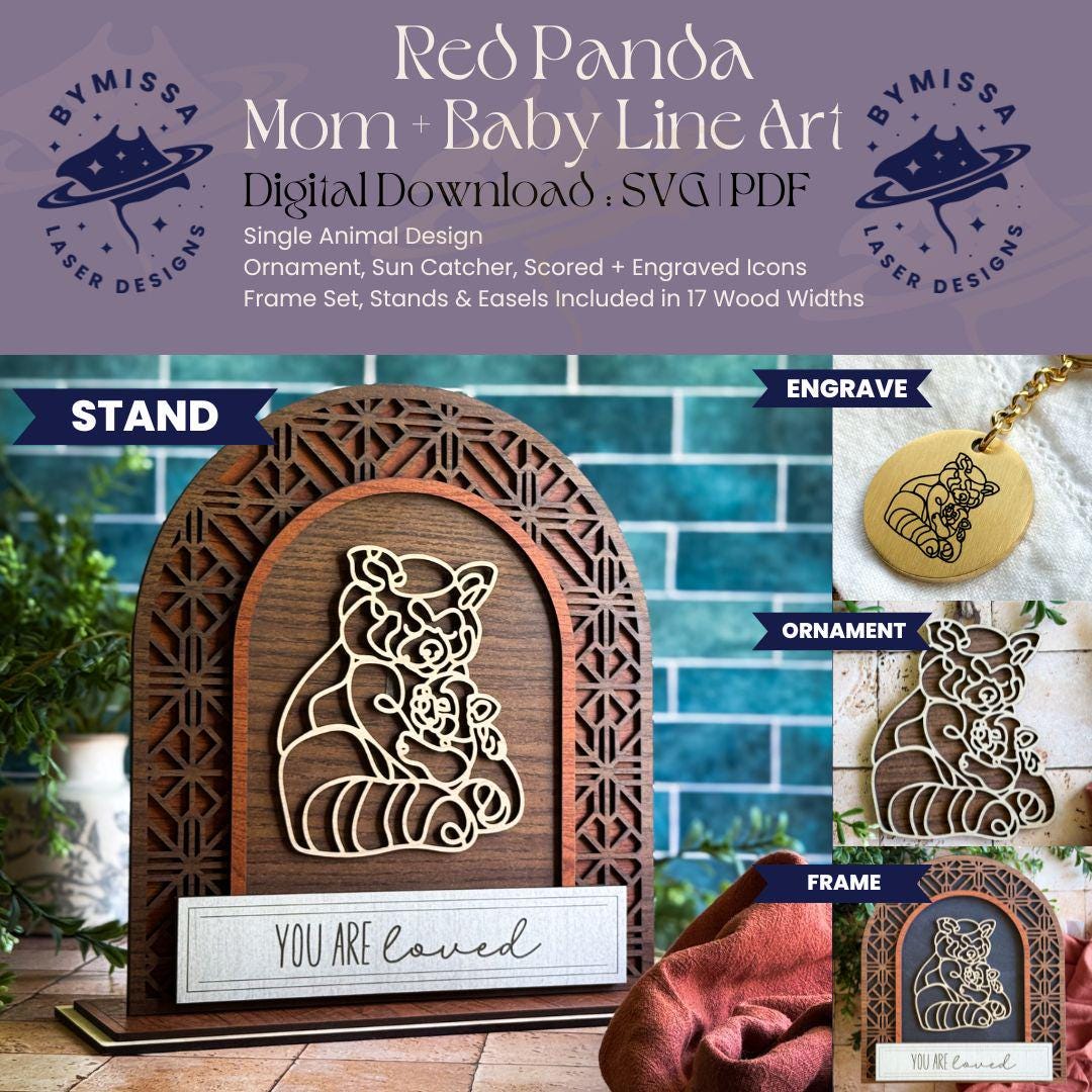 Red Panda Mother Baby SVG: Laser Cut Ornament, Frame, Stand (PDF) - Etsy
