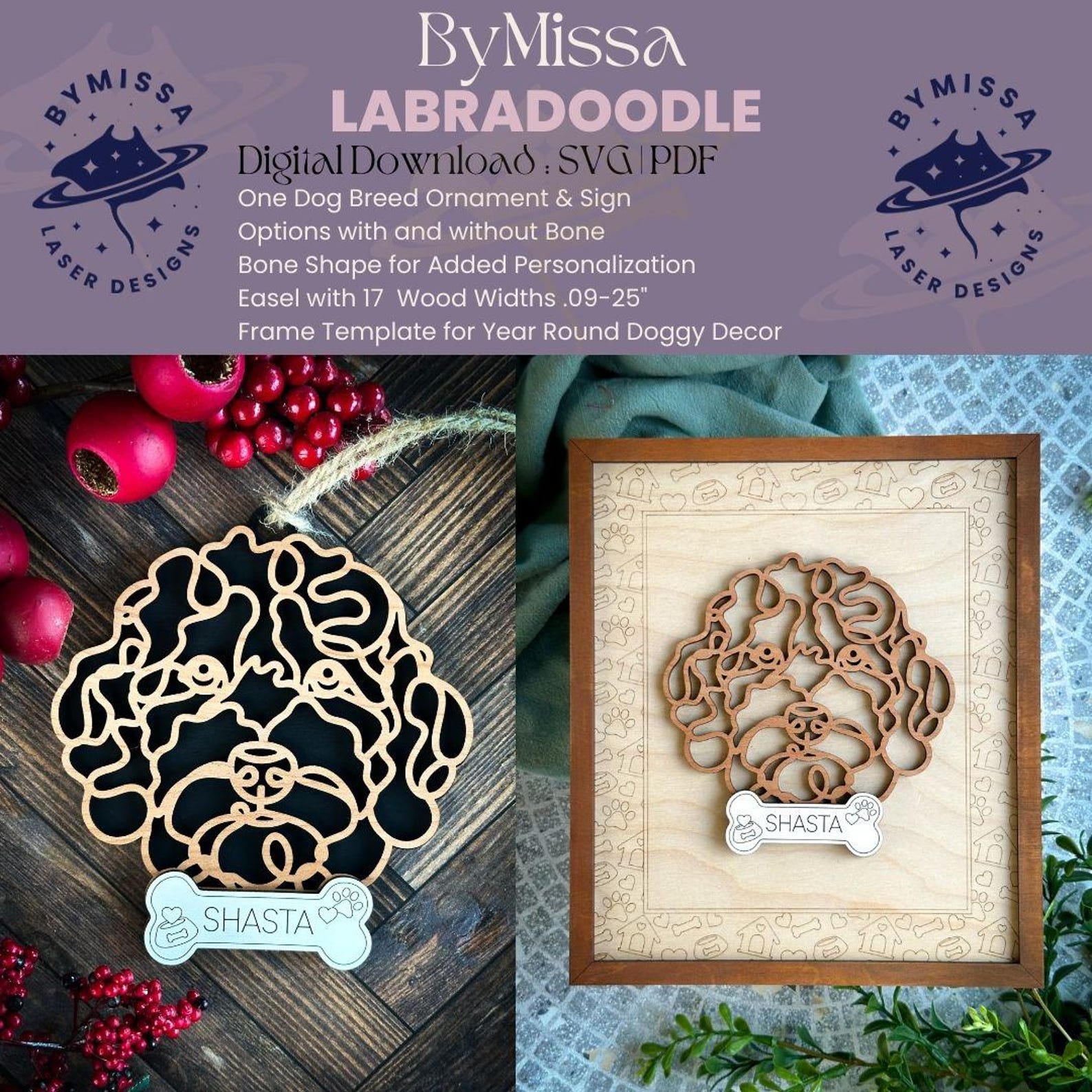 Labradoodle Line Art: Laser Cut Dog Ornament, Sign (SVG & PDF) - Etsy