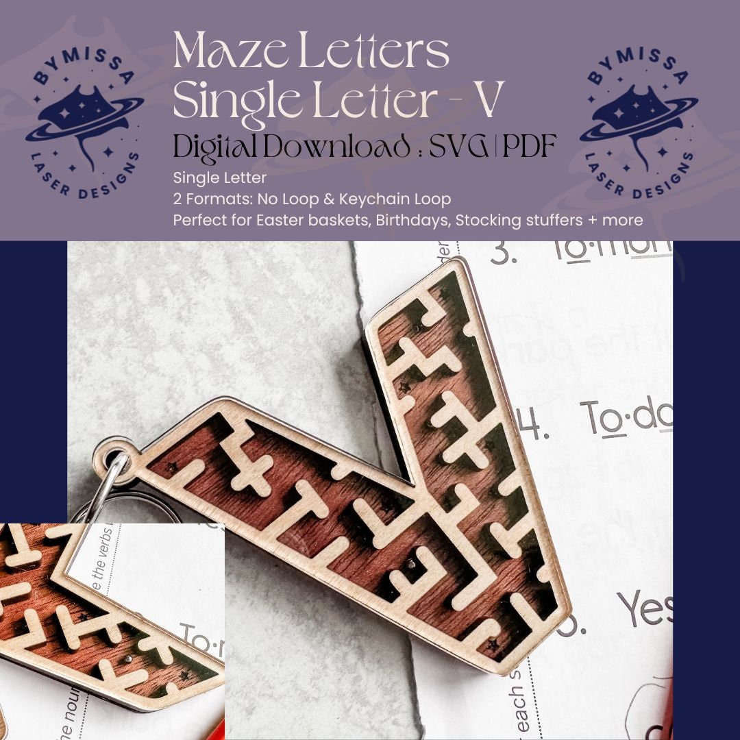 V - Single Letter Maze | Monogram Maze Game, Keychain Loop Option | SVG ...