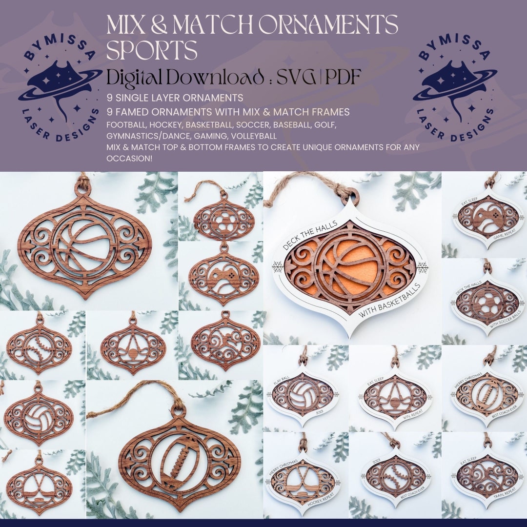 Sports Ornament Set: Mix & Match Laser Cut Designs (SVG/PDF) - Etsy