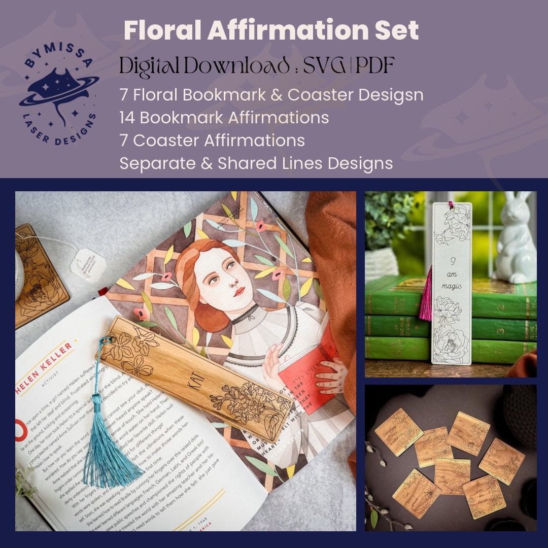 Floral Affirmation Bookmarks & Coasters | 7 Different Florals, 14 ...
