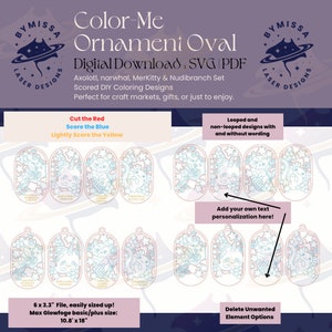 Color-me Ornaments: Axolotl, Narwhal, Merkitty, Nudibranch (SVG/PDF) - Etsy