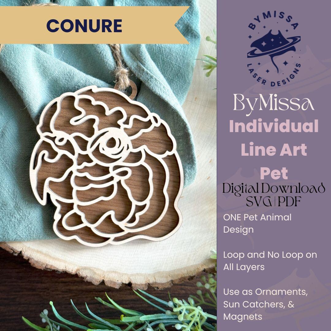 Conure Parrot Line Art: Laser Cut Ornament SVG, PDF - Etsy