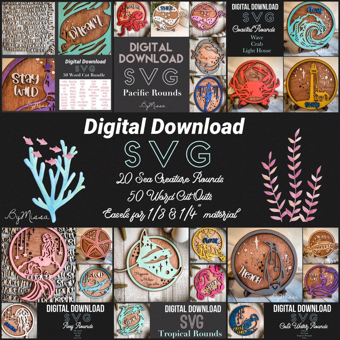 Sea Creature Sign Rounds SVG: Laser Cut Template (digital Download) - Etsy