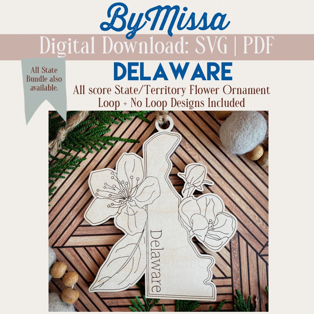 Delaware| Single State Flower Design| With Ornament Loop & Without ...
