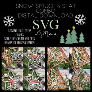 COMBO Snowstar & Snowspruce Ornament/decore Set| SVG| Glowforge and ...