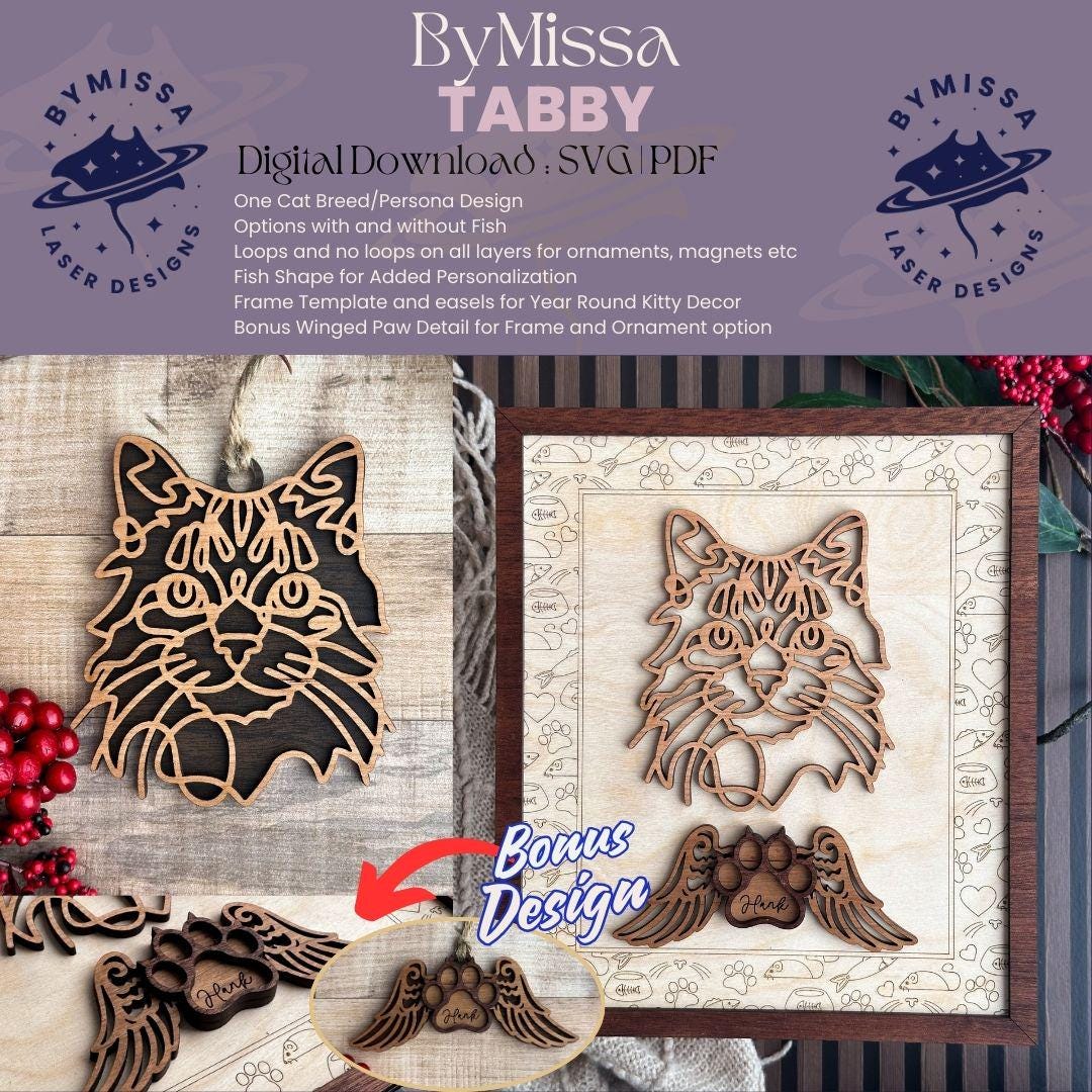 Tabby | Cat Line Art | SINGLE Cat Breed Design |ornaments, Sun Catchers ...