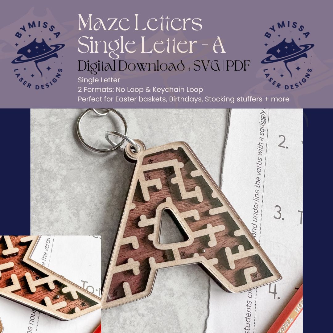 A - Single Letter Maze | Monogram Maze Game, Keychain Loop Option | SVG ...