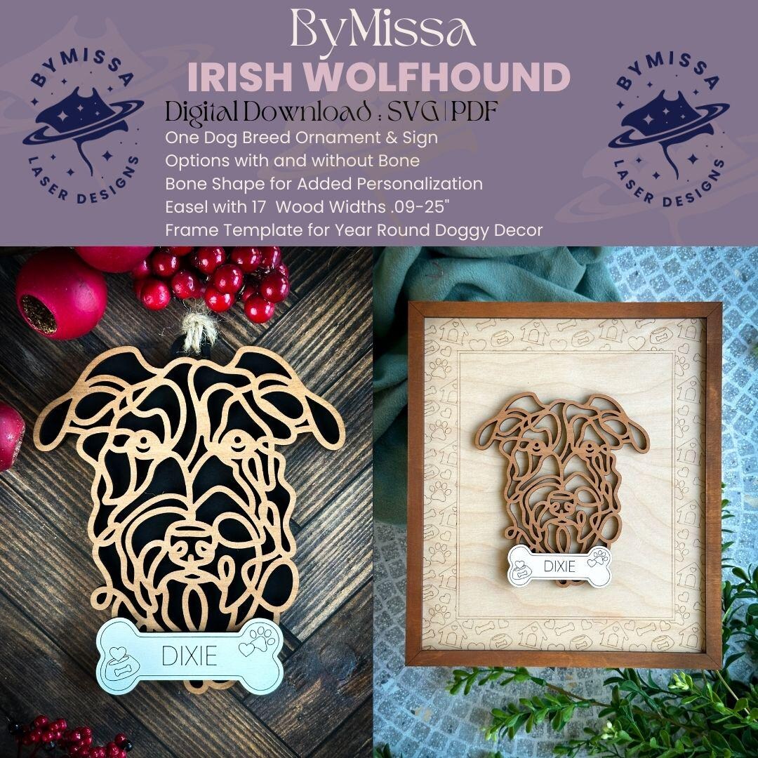 Irish Wolfhound Line Art: Laser Cut Dog Ornament SVG, PDF - Etsy