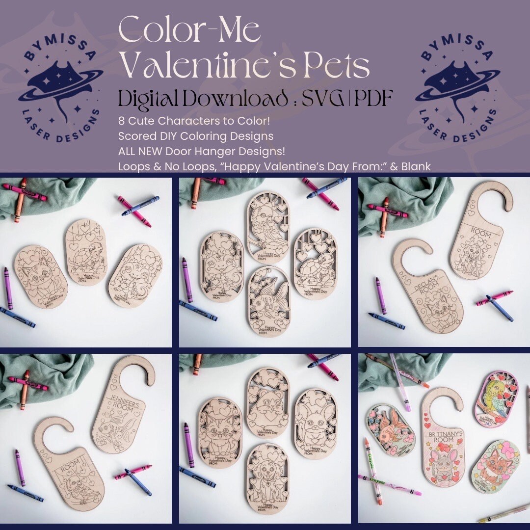 Color-me Pets Valentine's Tags: DIY Coloring Kit (SVG/PDF) - Etsy