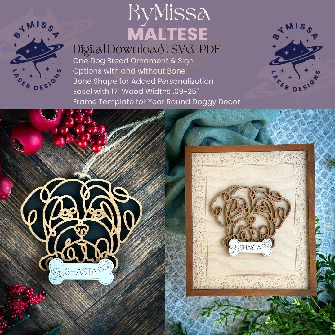 Maltese Line Art | Dog Breed Design | Ornaments, Sun Catchers, Frame ...